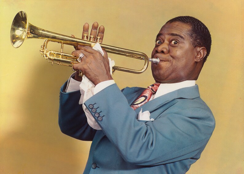 Portrait of Jazz Musician and Trumpet Player Louis Armstrong Colour ...