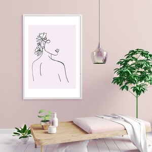 Light Pink Abstract Line Art Female With Flowers Portrait Set of Two - Etsy
