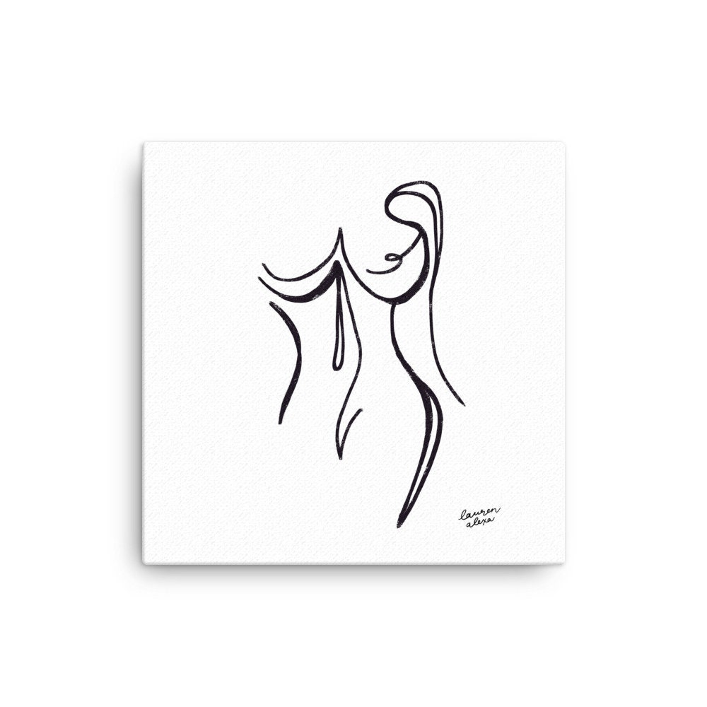 Female Body Curves Line Art Black and White Printed on Physical Canvas ...