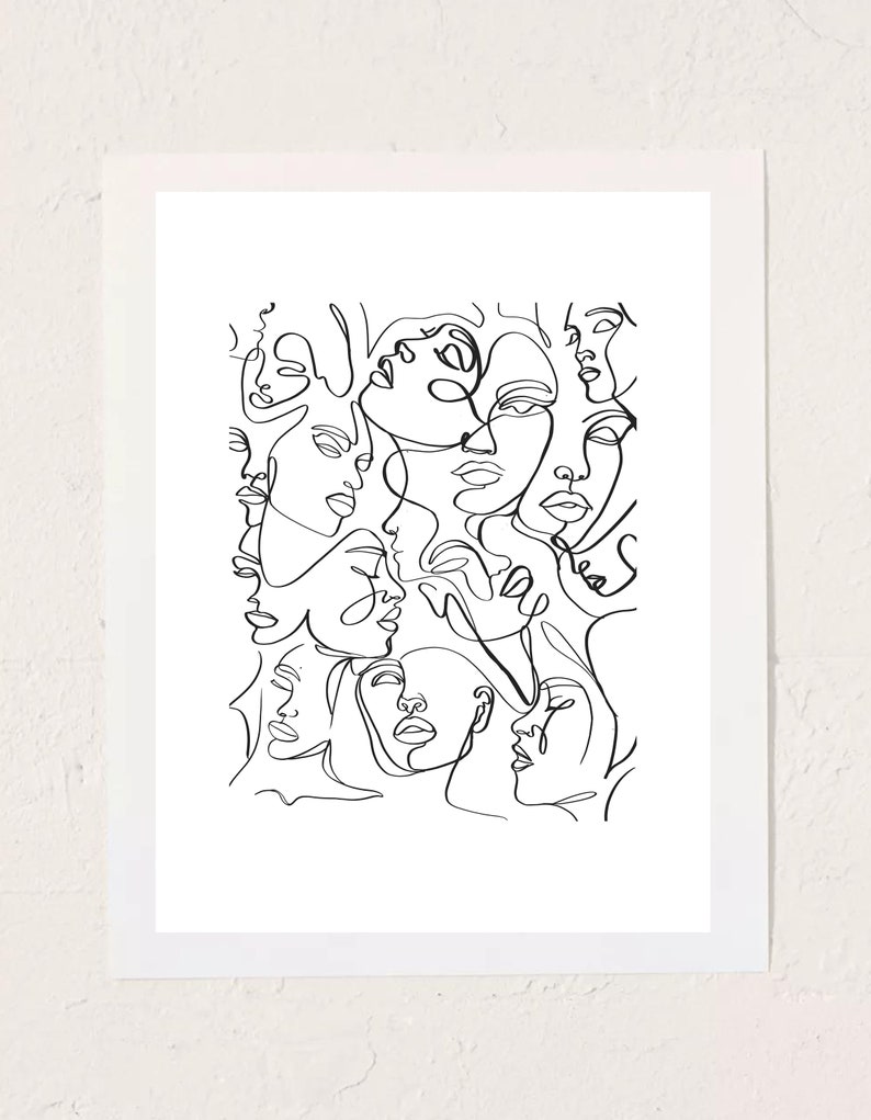 Simple Minimalist Line Art- Doodle Sketch- Abstract Female Face Print ...