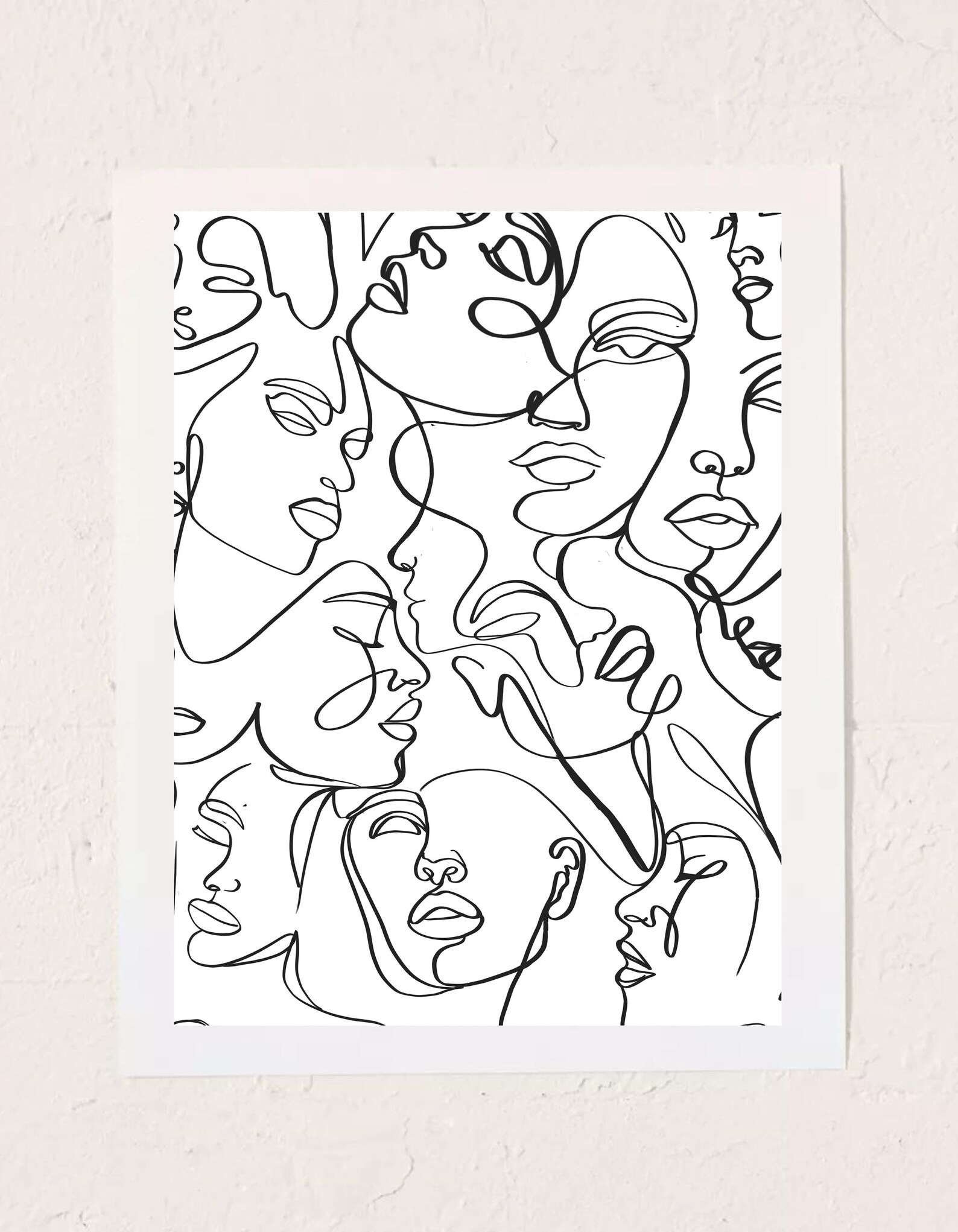 Simple Minimalist Line Art- Doodle Sketch- Abstract Female Face Print ...