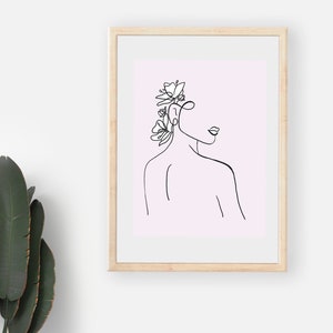 Light Pink Abstract Line Art Female With Flowers Portrait Set of Two - Etsy