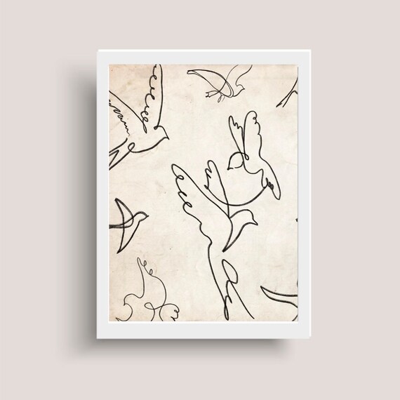 Vintage Minimalist Dove Bird Sketch Abstract Line Art - Etsy
