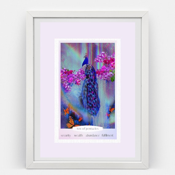 Peacock Bird Waterfall Tarot Card Style Print Poster - Etsy