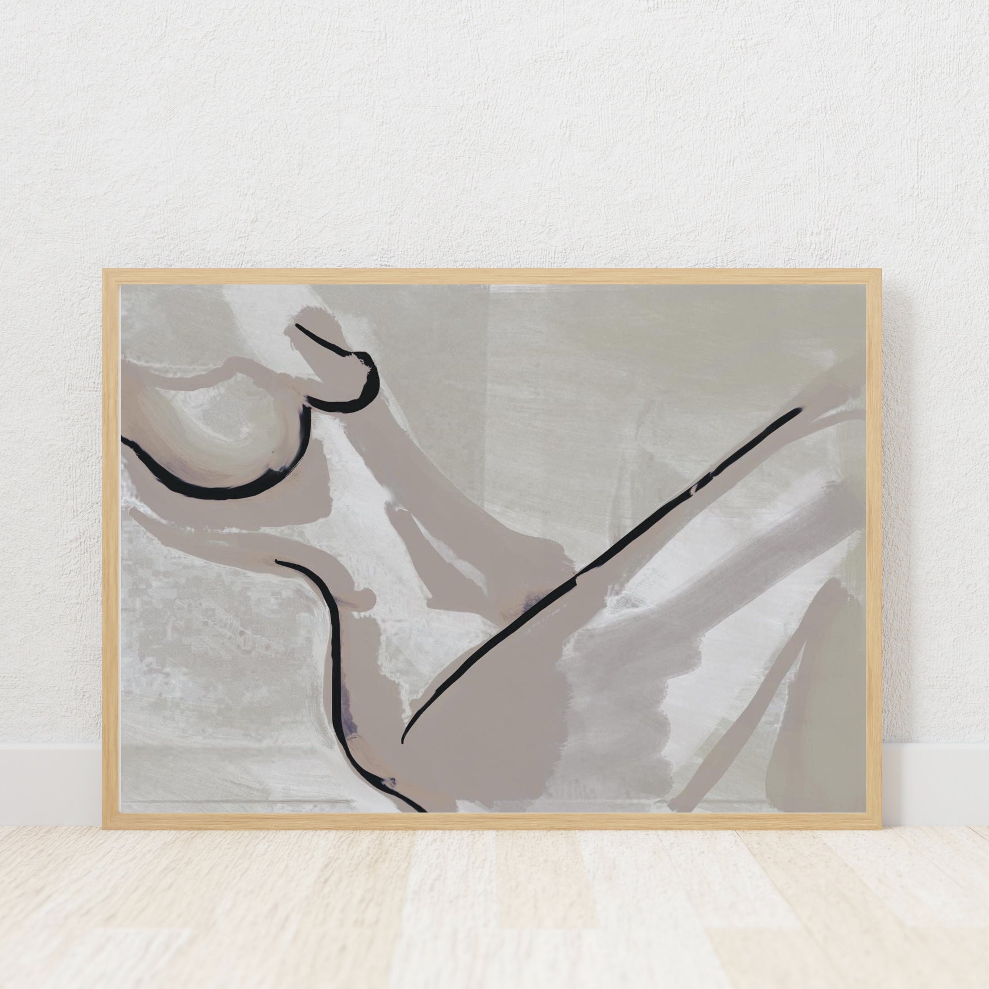 Gray Neutral Abstract Female Body Painting Digital Print Wall Art ...