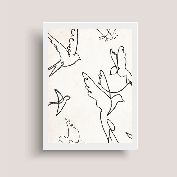 Vintage Minimalist Dove Bird Sketch Abstract Line Art - Etsy