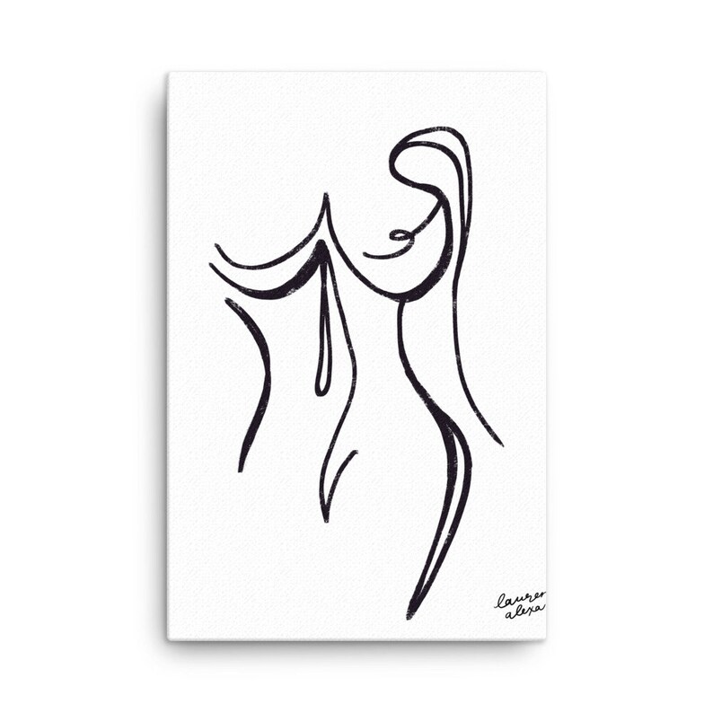 Female Body Curves Line Art Black and White Printed on Physical Canvas ...
