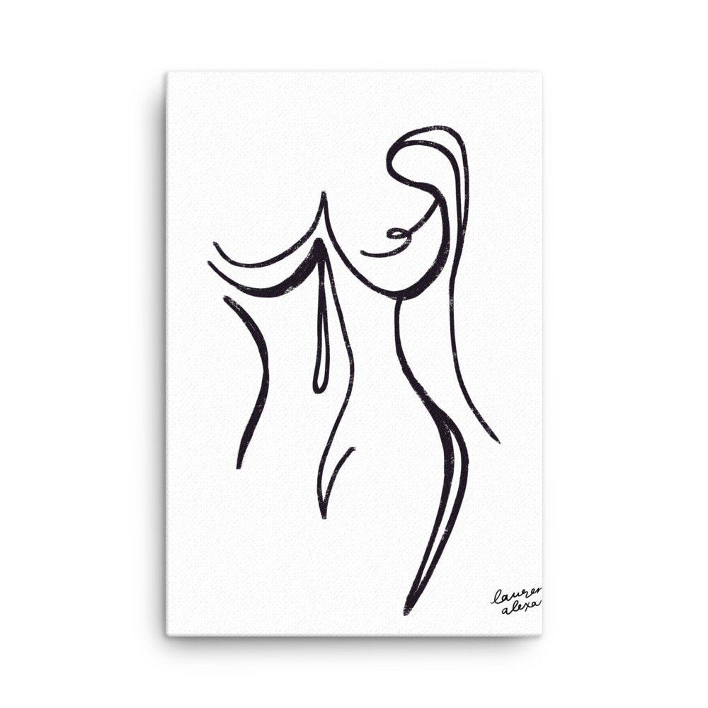 Female Body Curves Line Art Black and White Printed on Physical Canvas ...