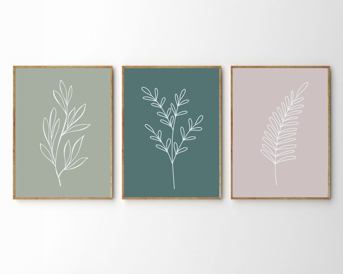 Simple Floral Line Art -mix and Match- Greens and Pinks -floral/plants ...