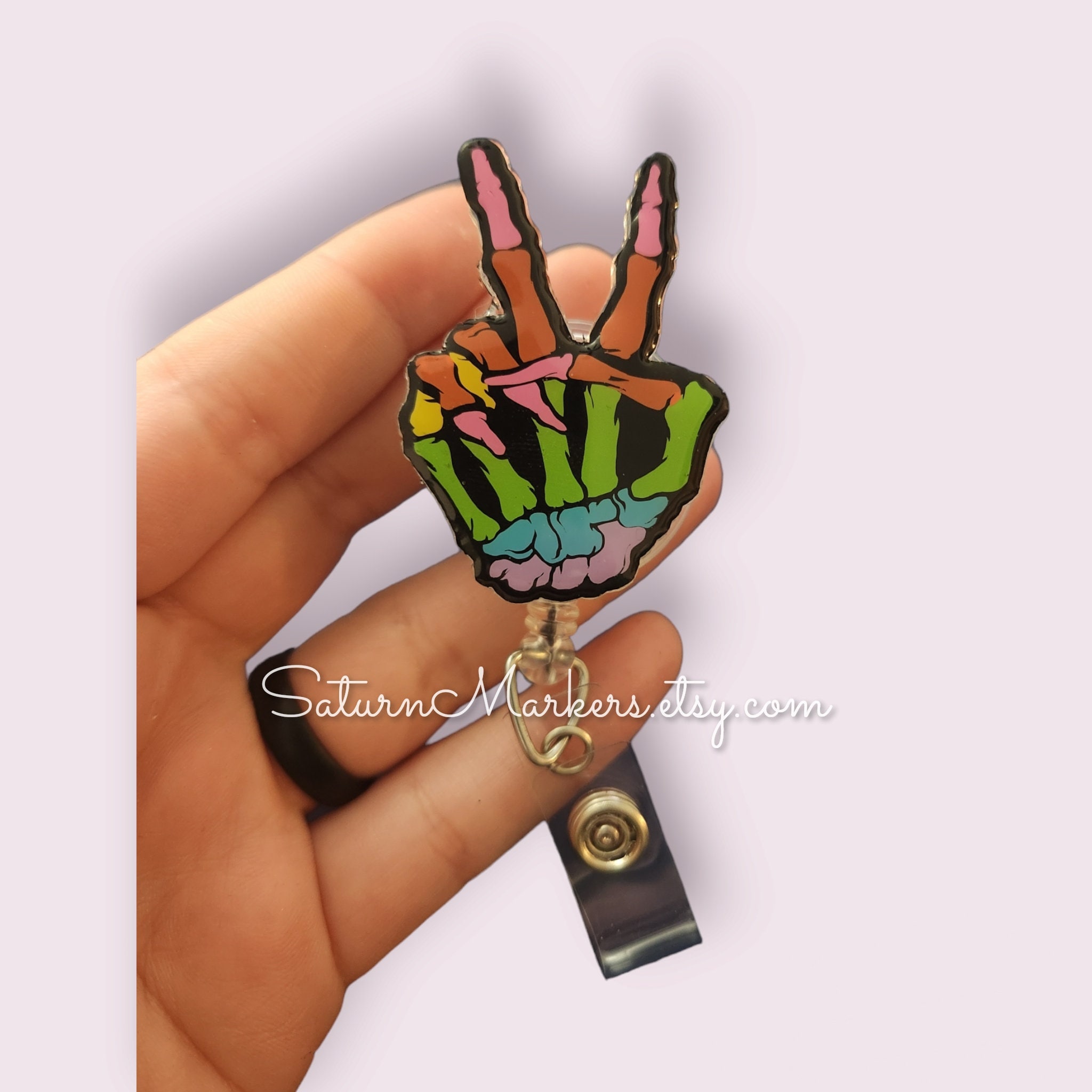 Anatomical X-ray Skeleton Peace Sign Badge Reel Ready to Ship Alligator ...