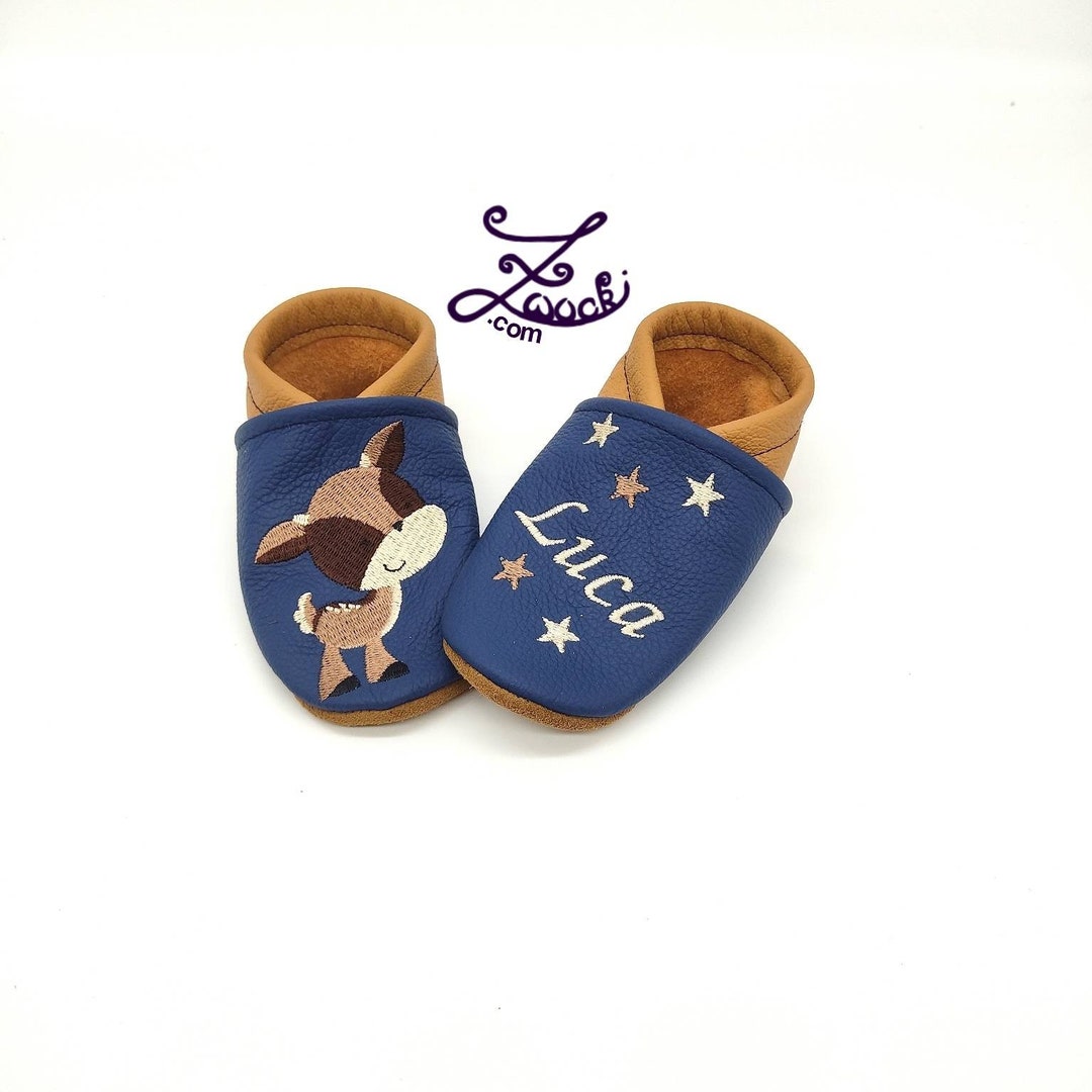 Crawling Shoes With Name (leather Slippers, Leather Slippers) Made of ...