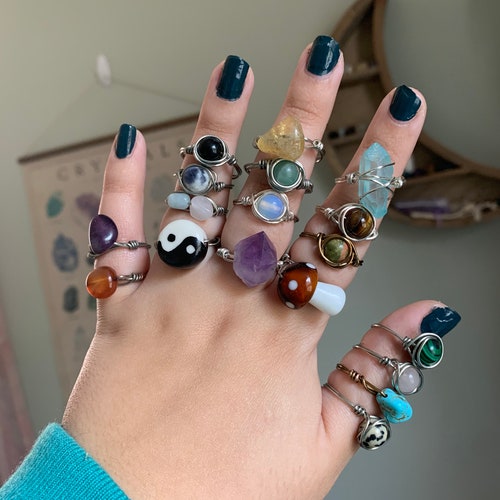 Crystal and Boho Wire Rings | Etsy