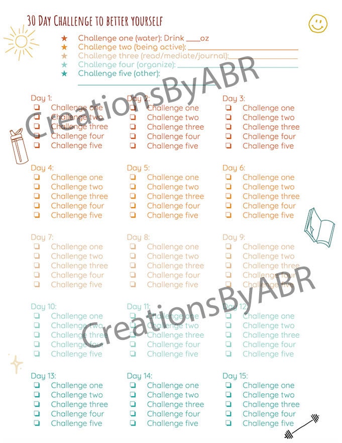 Défi de 30 jours imprimable - Etsy France