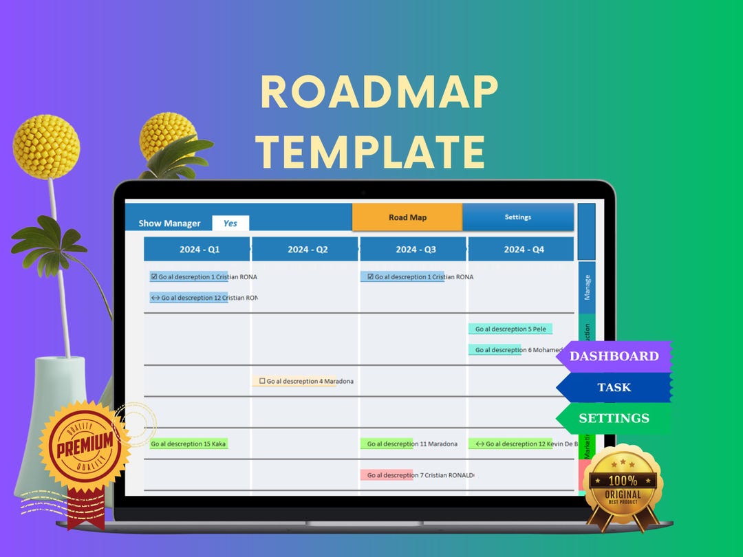 Roadmap Excel Template, Business Planner, Roadmap Tracker. Product ...