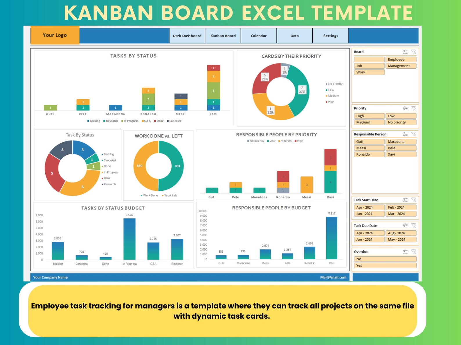 Kanban Board, Calendar Excel Template | Task & Project Management ...