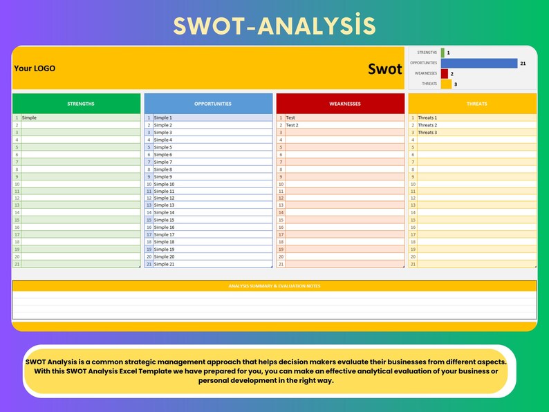 SWOT Analysis Excel Template: Business Strategic Planning (printable ...