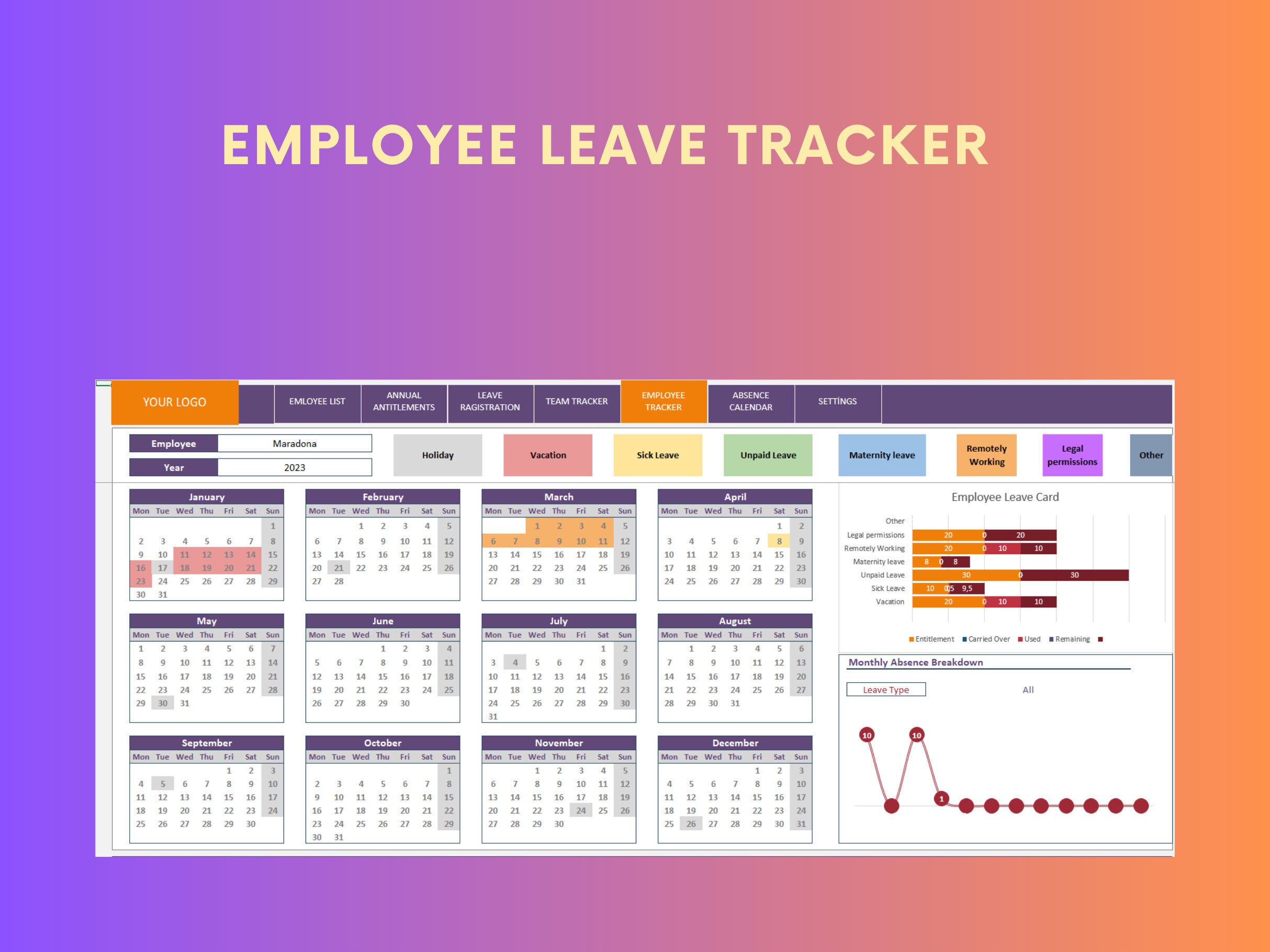 Employee Leave Tracker, Excel Employee Leave Management, Excel Leave ...
