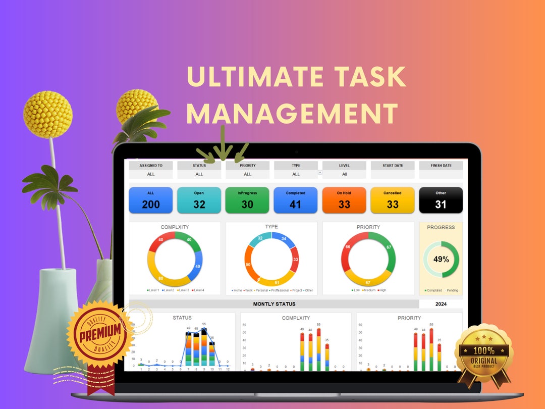 Tasks Management, Excel Task Manager, Excel Task List, Task Planner ...