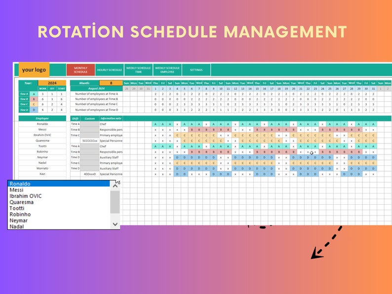 Rotation Schedule Management, Excel Rotation Schedule Template, Monthly ...