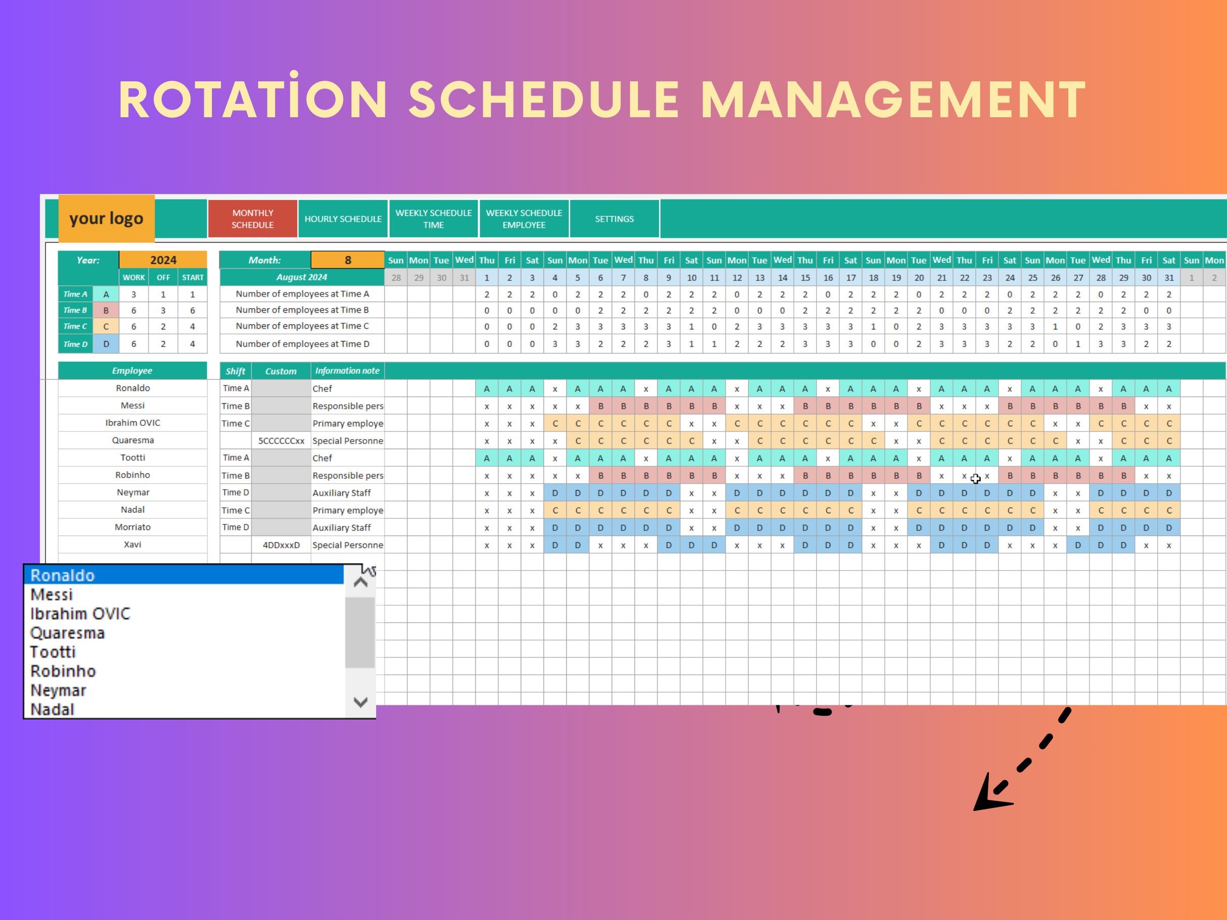 Excel Rotation Schedule Template: Employee Shift Management - Etsy