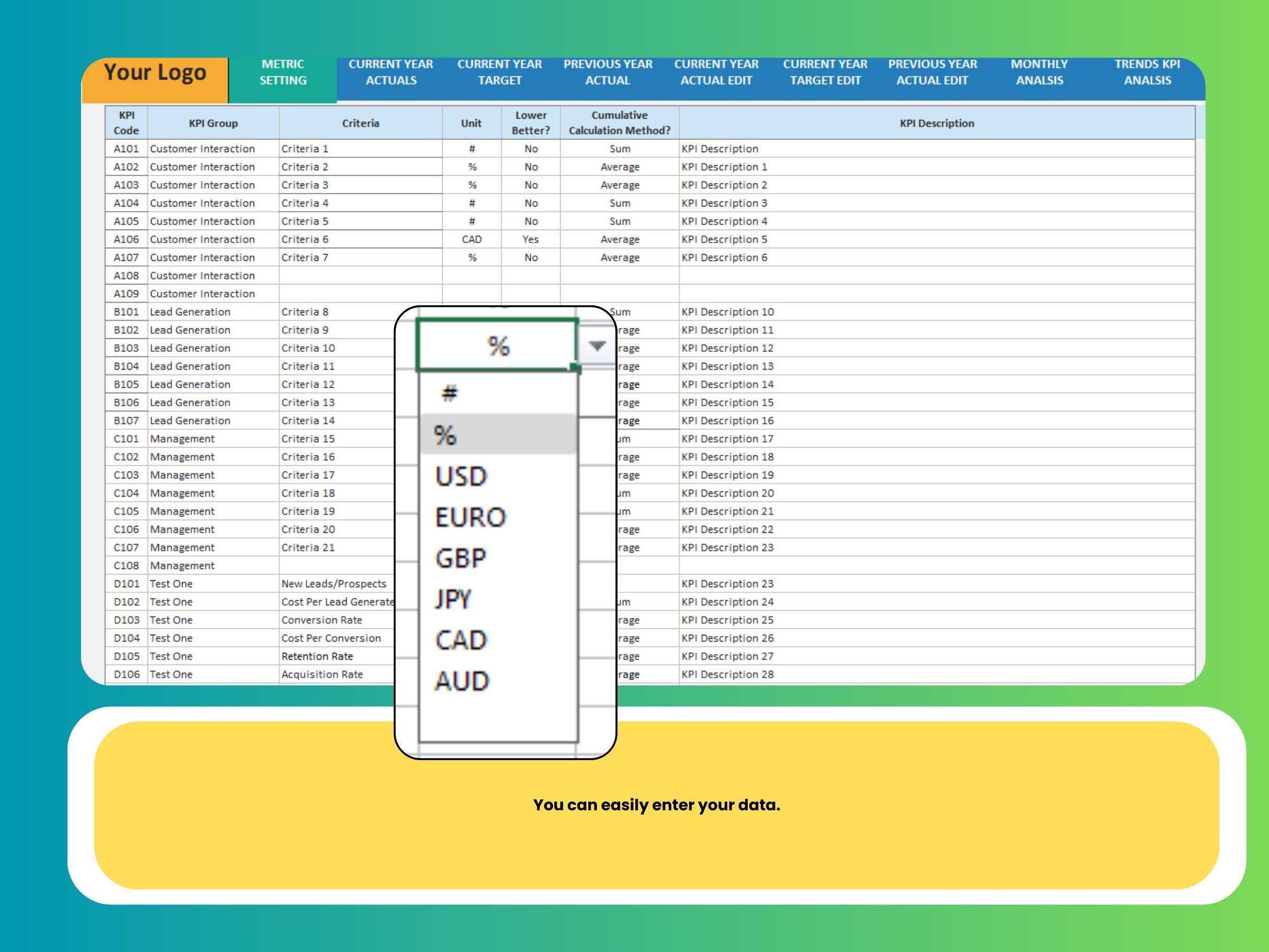 CRM KPI Dashboard Template, Customer Tracking, Sales Performance ...