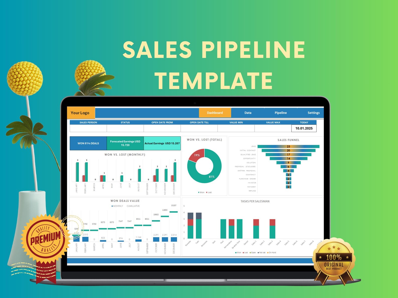 Sales Pipeline Excel Template for Managing Leads, Opportunities ...