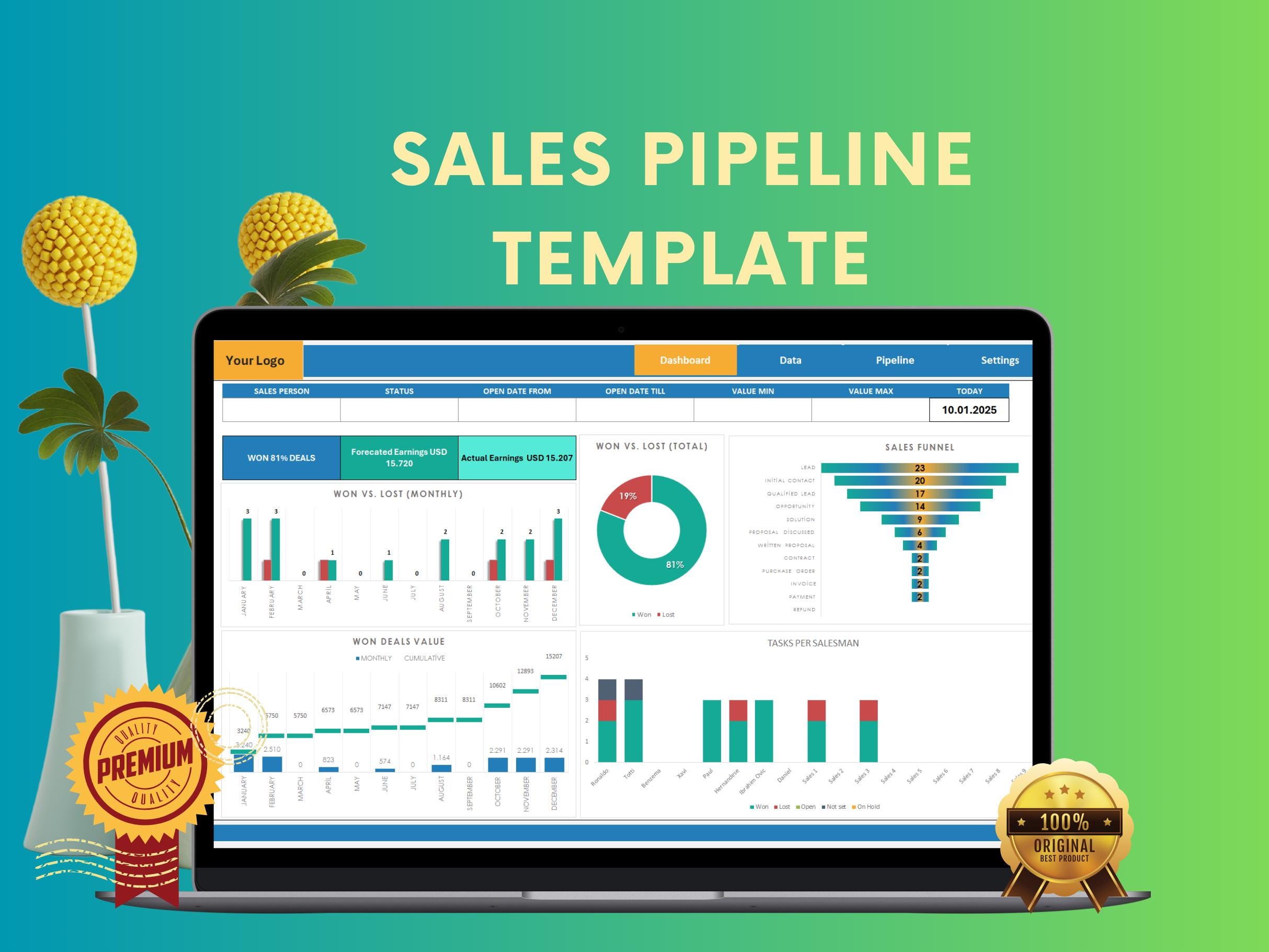 Sales Pipeline Excel Template for Managing Leads, Opportunities ...