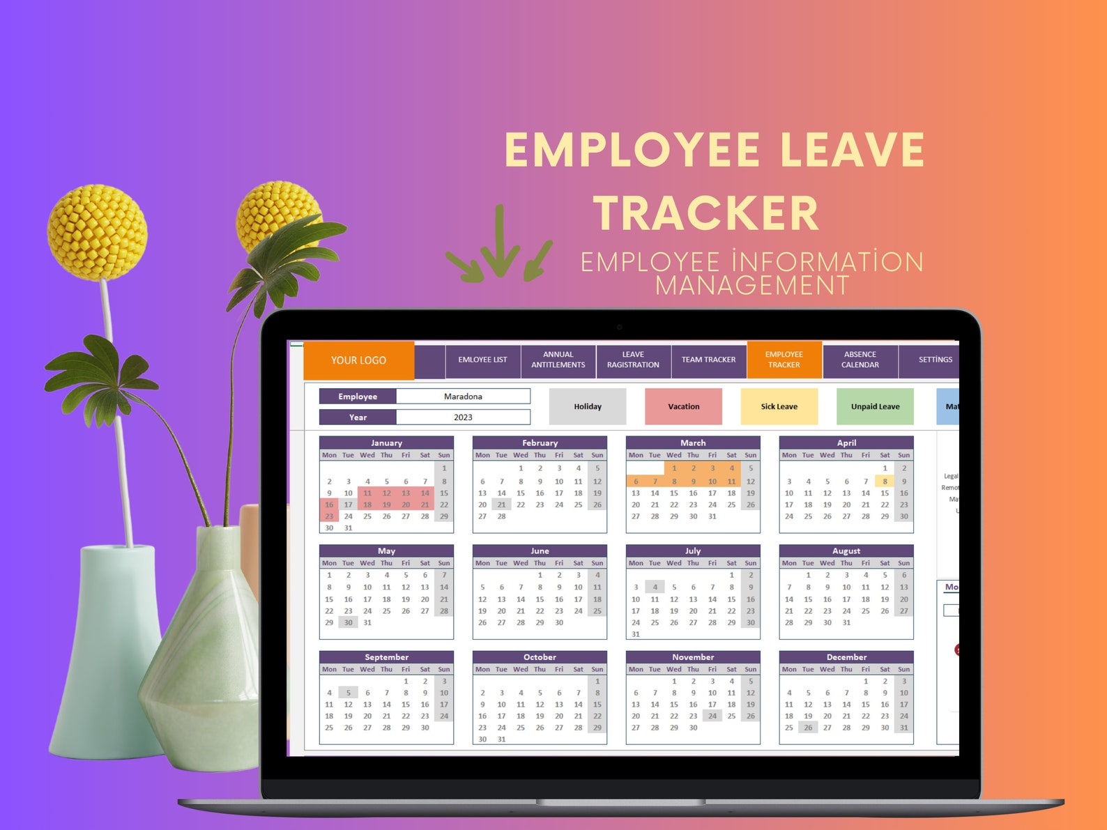 Employee Leave Tracker, Excel Employee Leave Management, Excel Leave ...