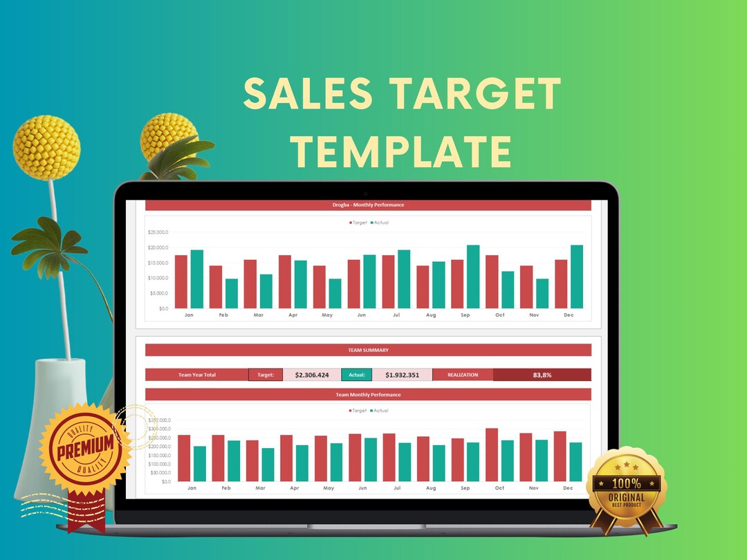 Sales Target Excel Template For Tracking Sales Performance And Goals Etsy