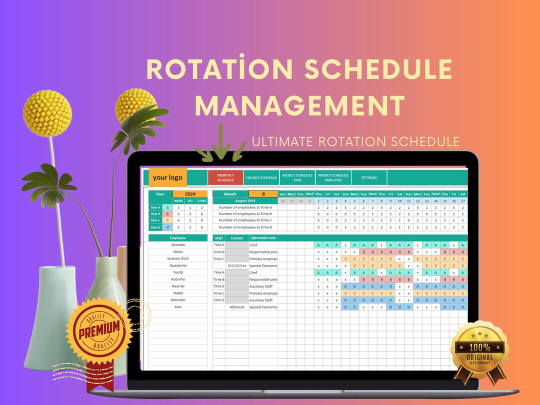 Rotation Schedule Management, Excel Rotation Schedule Template, Monthly ...