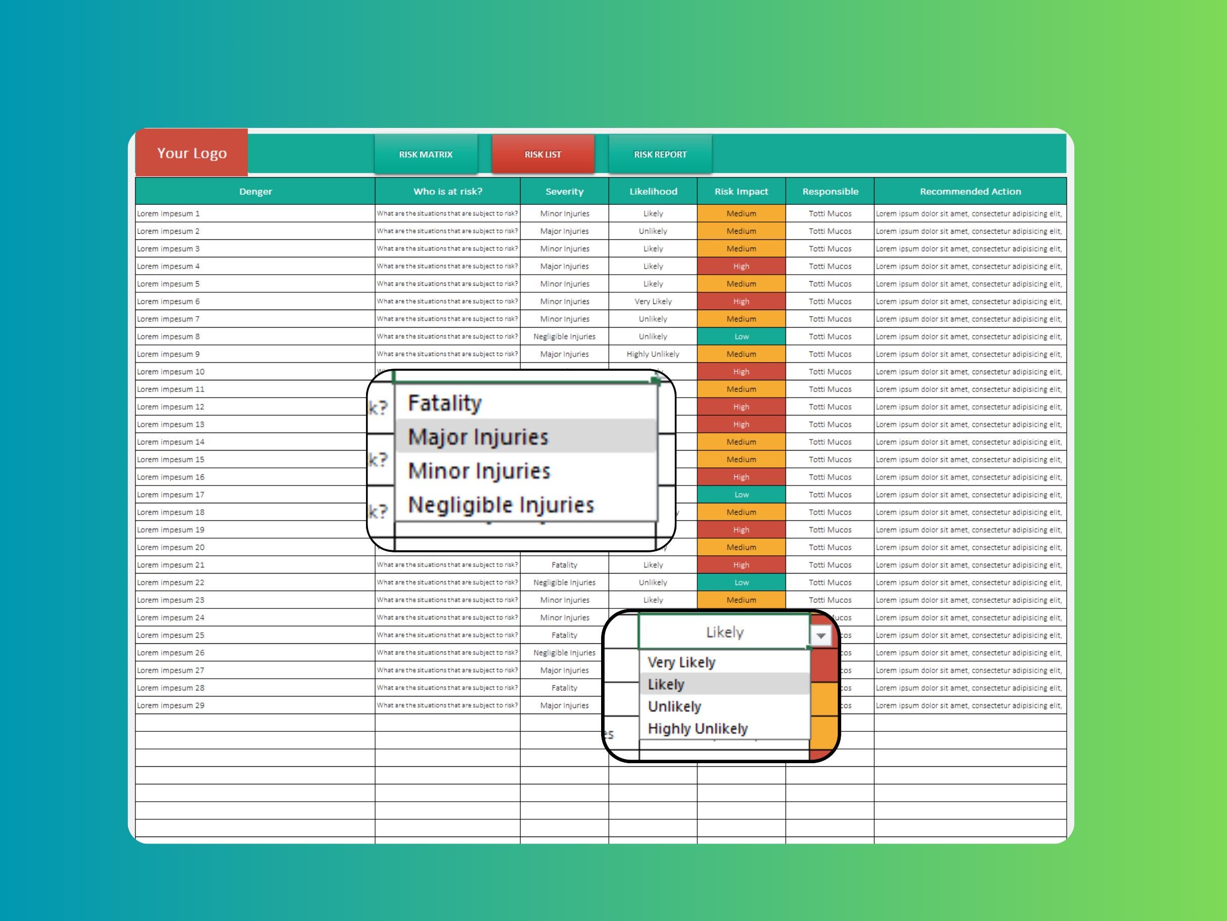 Risks Assessment Excel Template - Etsy