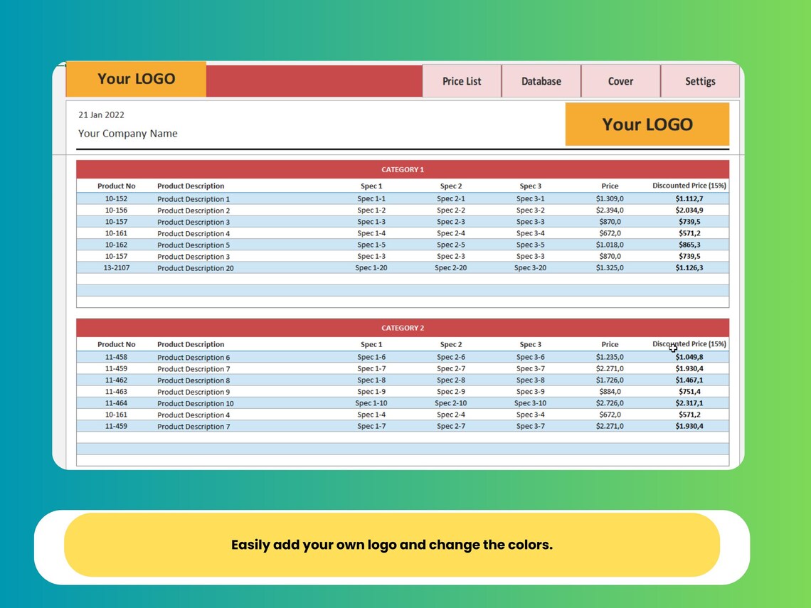 Editable Price List Template: Customizable Business Pricing (excel ...