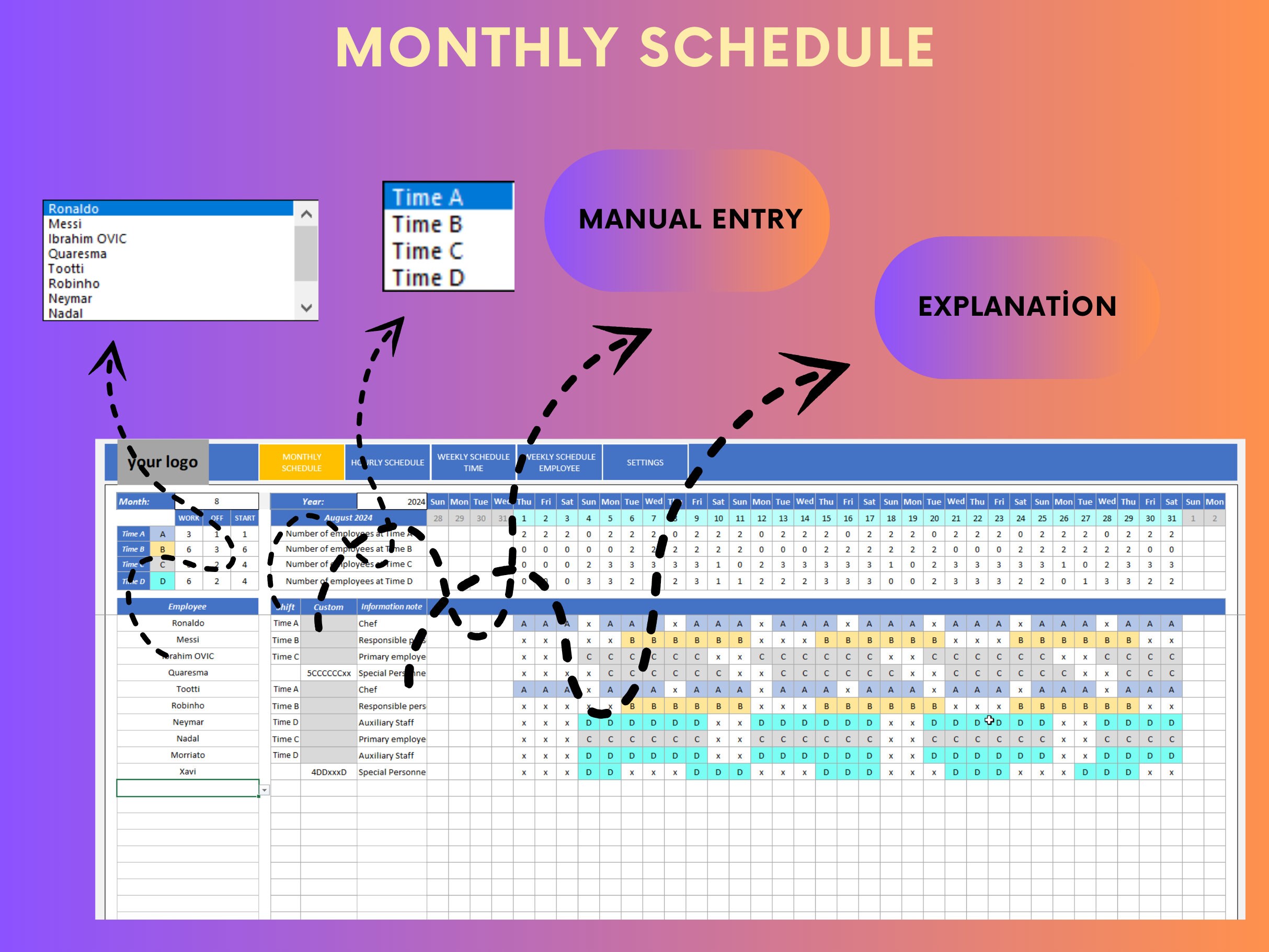 Rotation Schedule Management, Excel Rotation Schedule Template, Monthly ...
