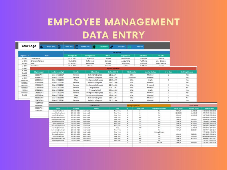Excel Employee Database Template: HR Management & Tracker - Etsy
