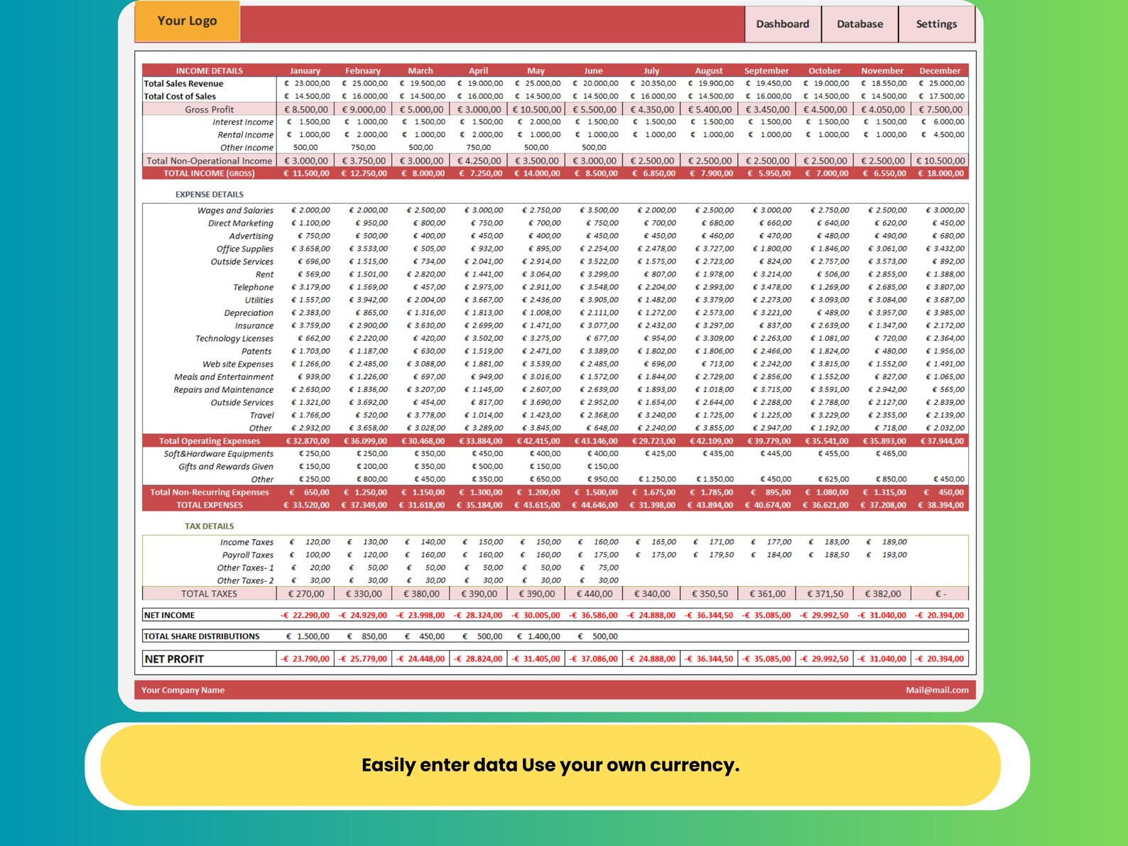 Profit and Loss Statement Template: Editable Excel Income Tracker ...