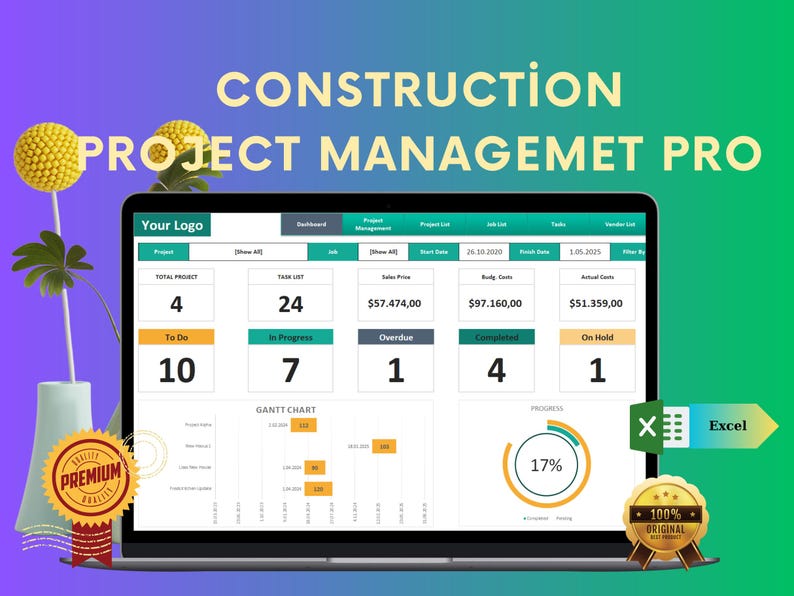 Construction Project Management Excel Template: Budget & Task Tracker ...