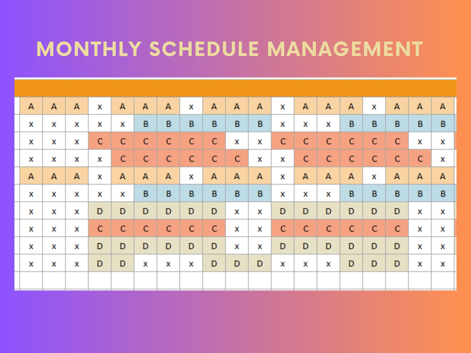 Rotation Schedule Management, Excel Rotation Schedule Template, Monthly ...
