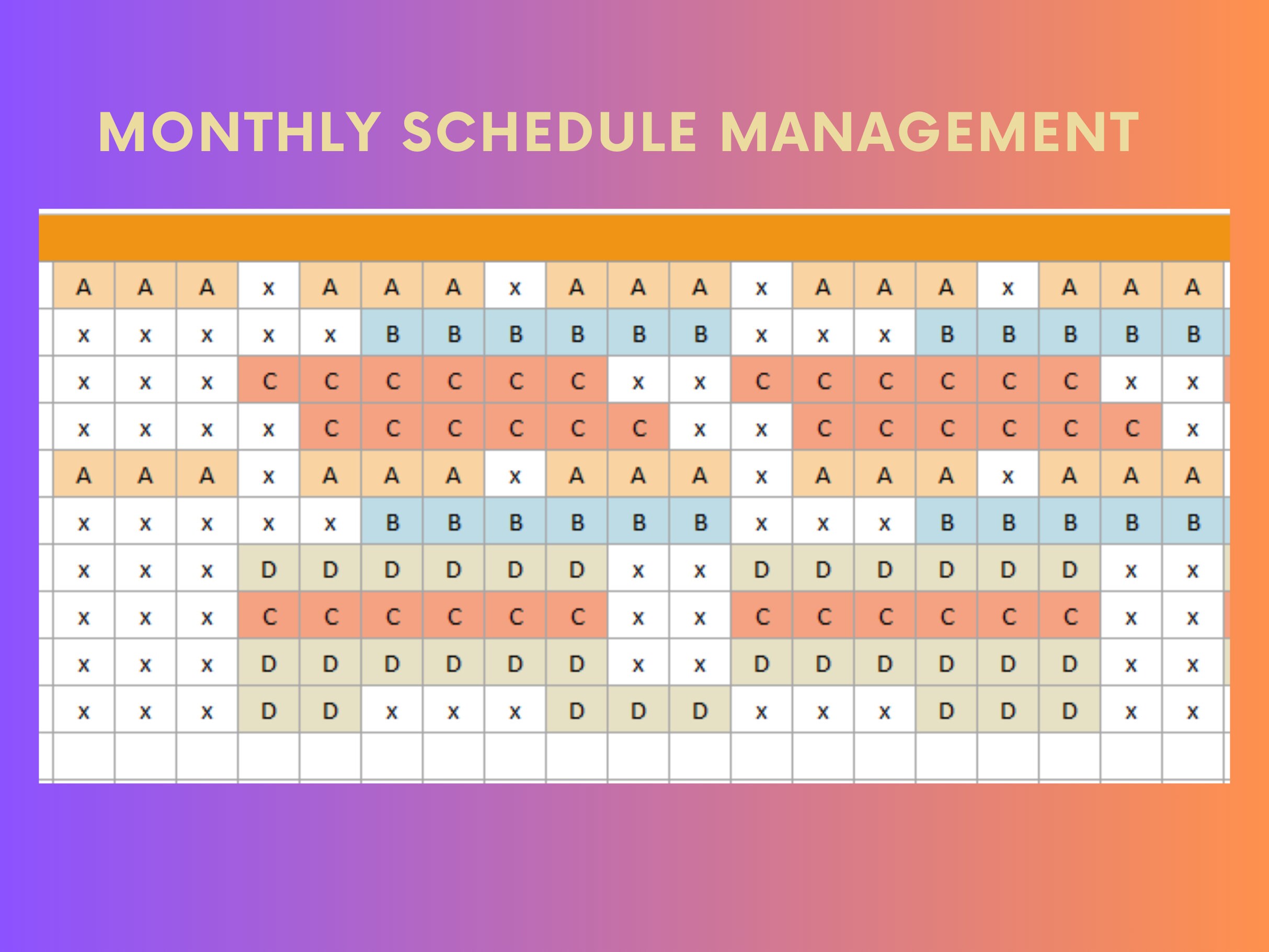 Rotation Schedule Management, Excel Rotation Schedule Template, Monthly ...