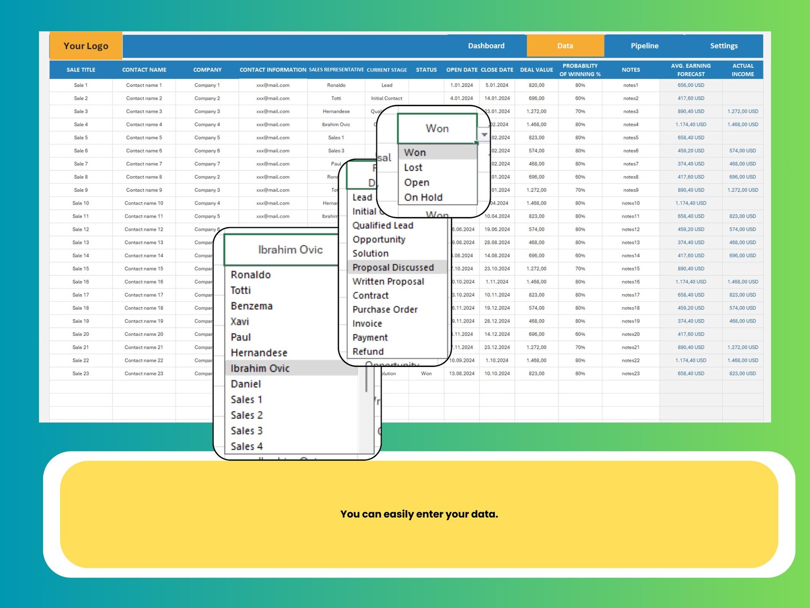 Sales Pipeline Excel Template for Managing Leads, Opportunities ...