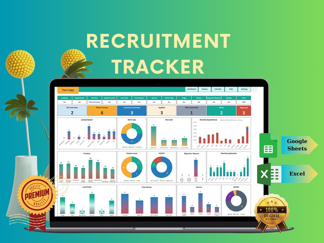 Recruitment Tracker: Excel & Google Sheets Hiring Process Calendar - Etsy