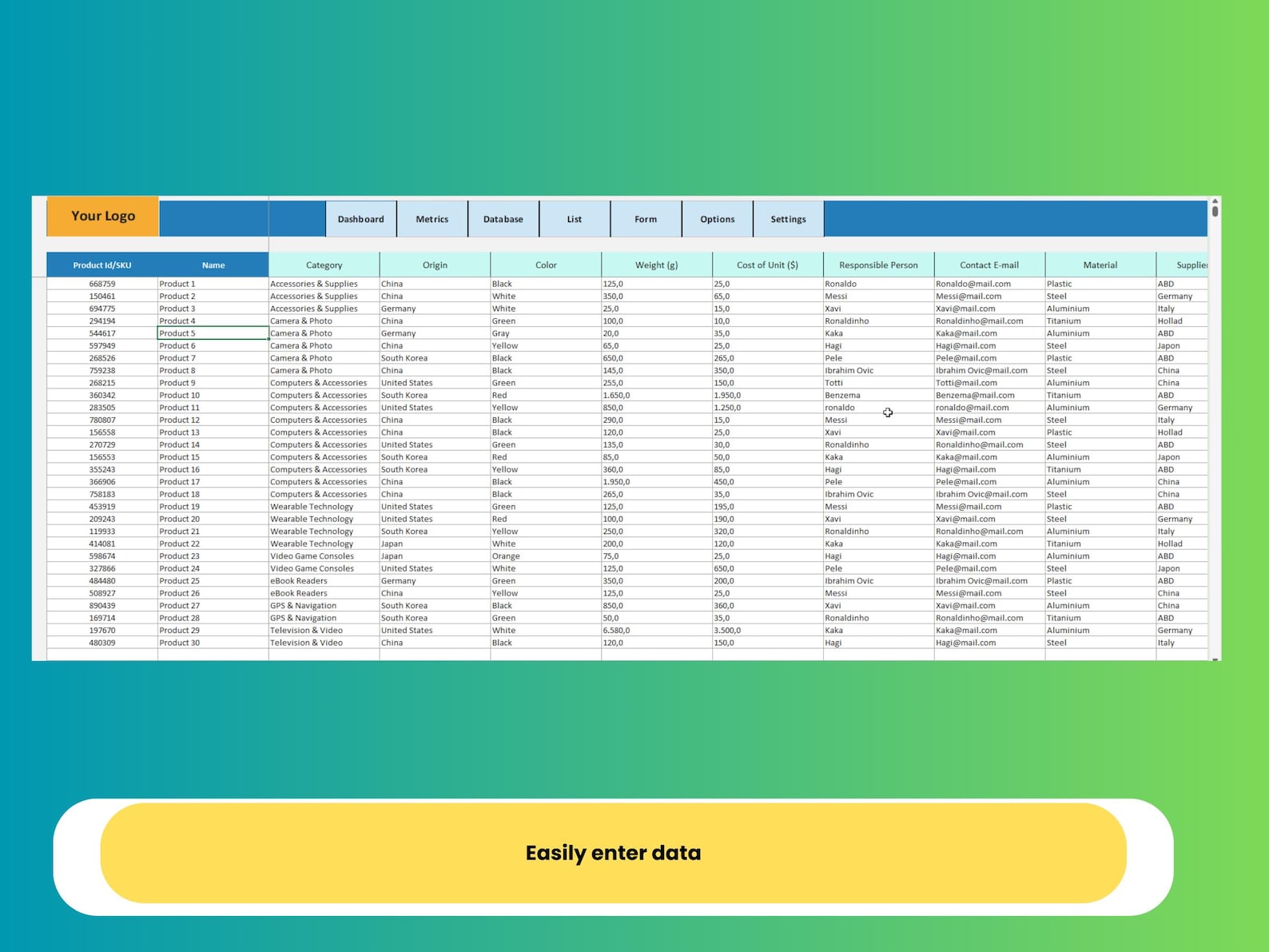 Editable Product Database Template: Excel Inventory Tracker (instant ...