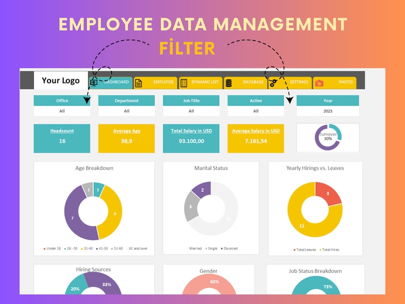 Excel Employee Database Template: HR Management & Tracker - Etsy