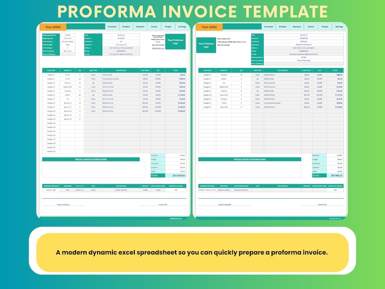 Proforma Invoice Excel Template for Professional Billing and Estimate ...