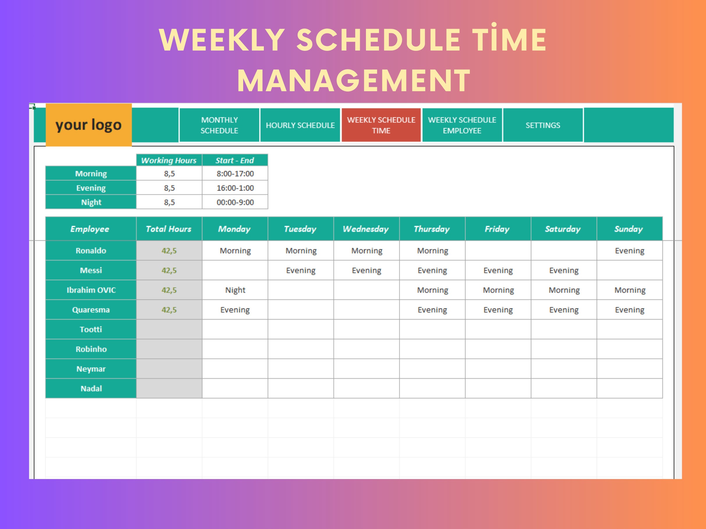 Rotation Schedule Management, Excel Rotation Schedule Template, Monthly ...