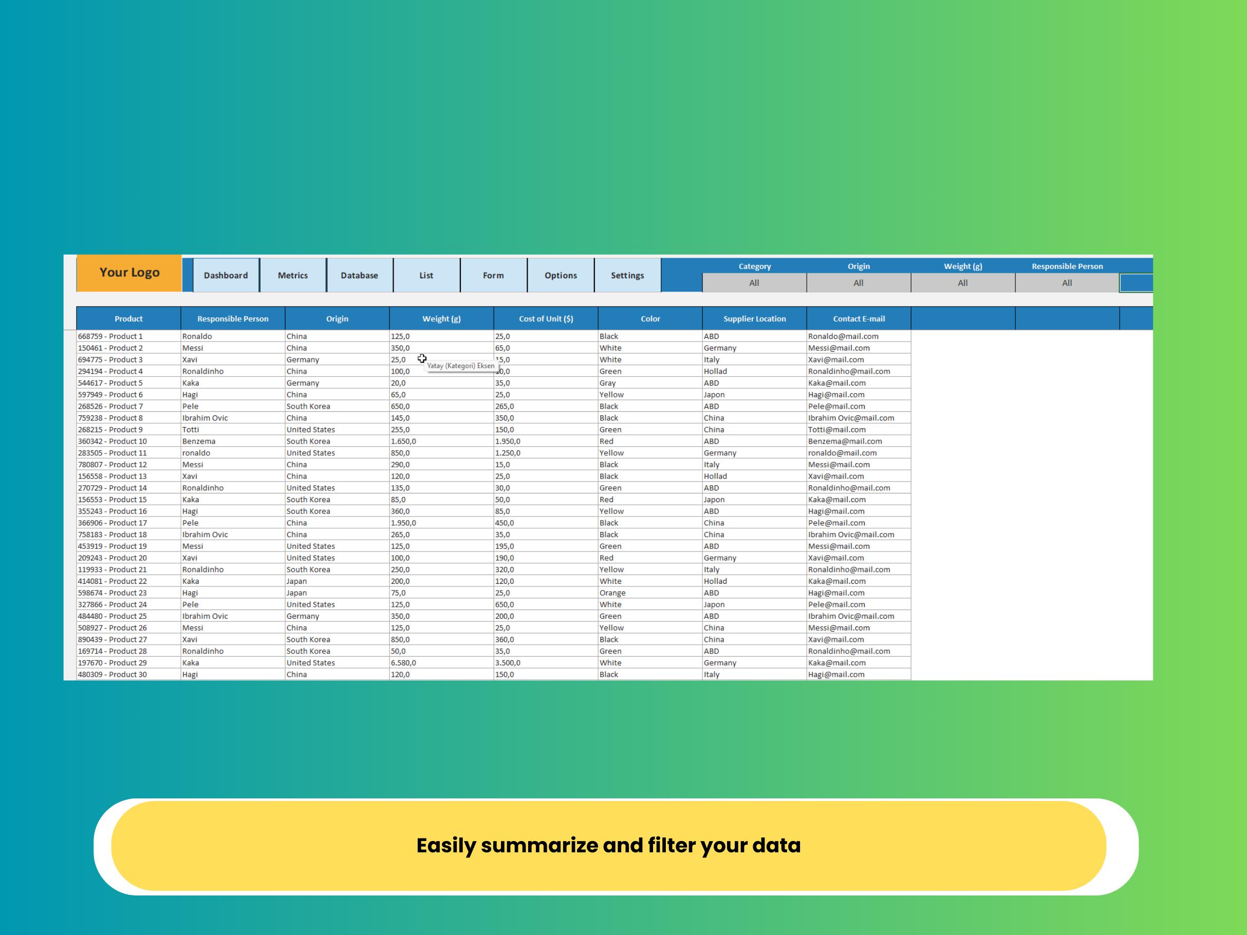 Editable Product Database Template: Excel Inventory Tracker (instant ...