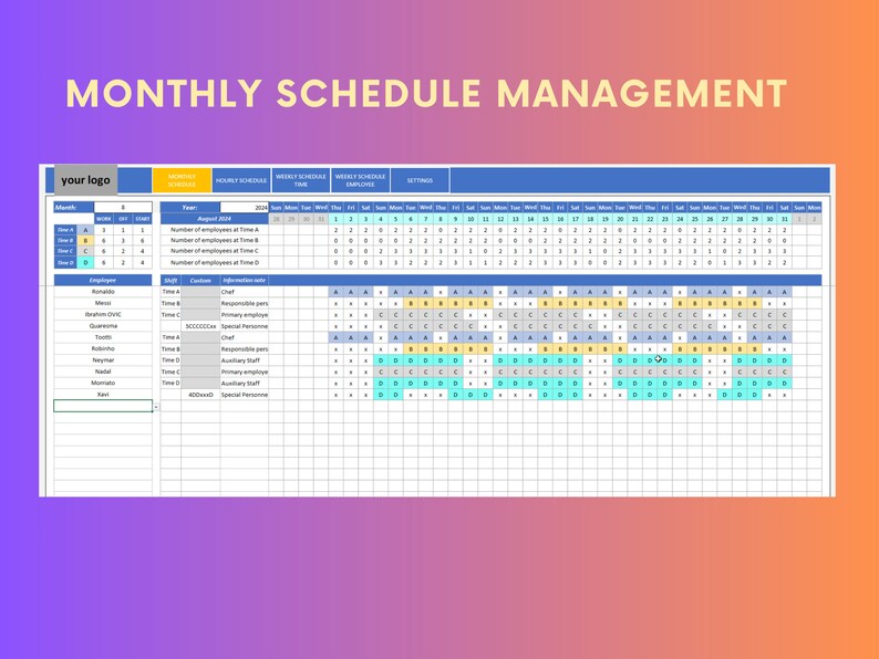 Rotation Schedule Management, Excel Rotation Schedule Template, Monthly ...