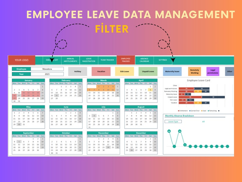 Employee Leave Tracker, Excel Employee Leave Management, Excel Leave ...