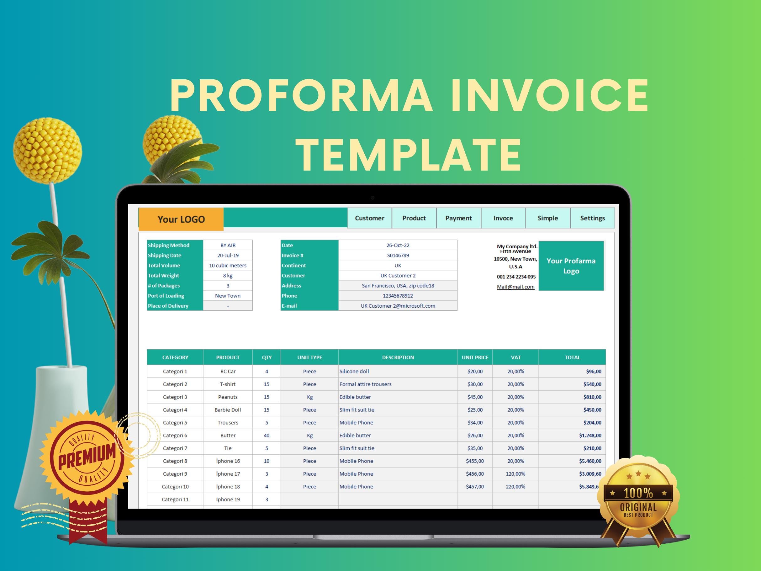 Proforma Invoice Excel Template for Professional Billing and Estimate ...