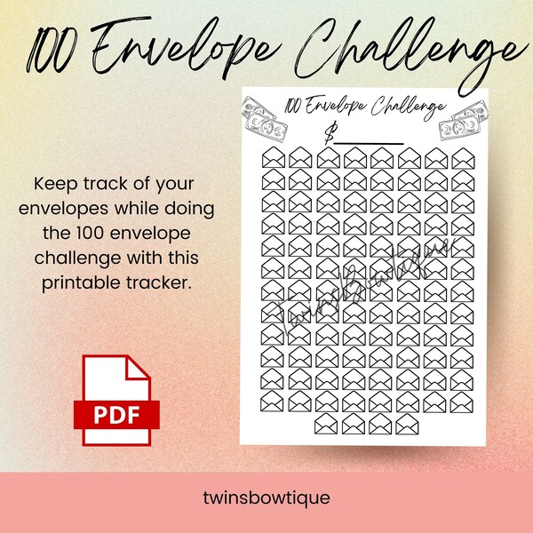 100 Envelope Challenge Printable - Etsy
