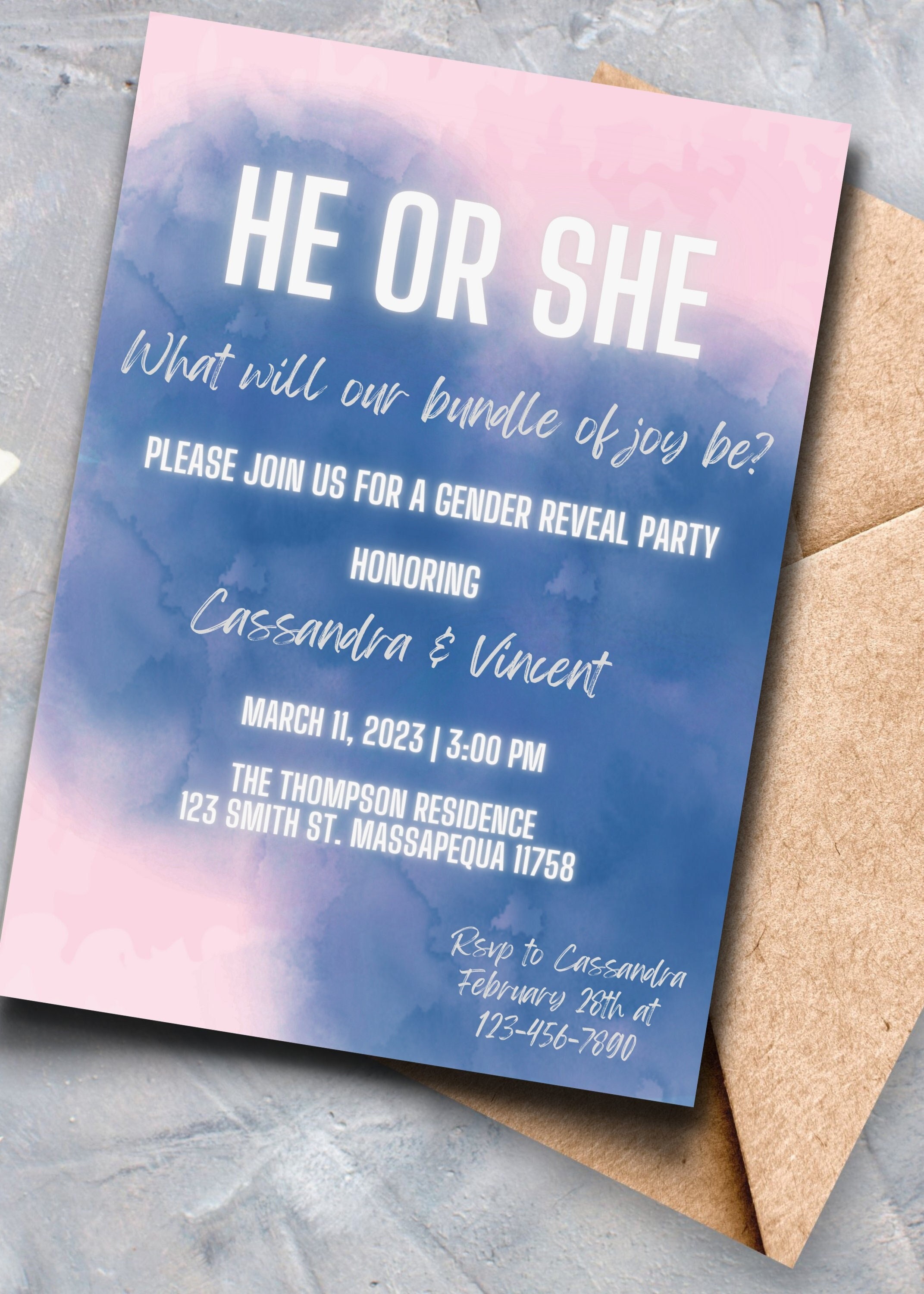Gender Reveal Invitation He Or She Gender Reveal Party Etsy